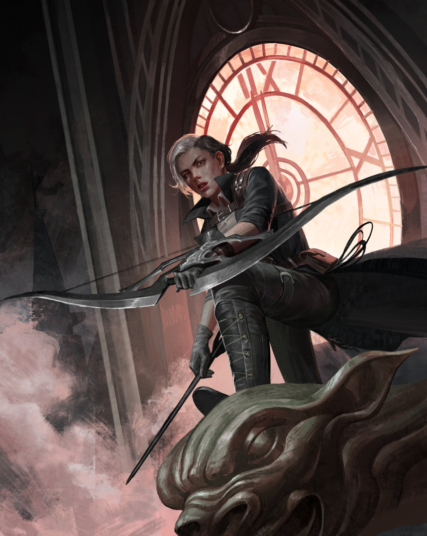 Safebooru - 1girl absurdres arrow (projectile) black coat black footwear black gloves black hair ...