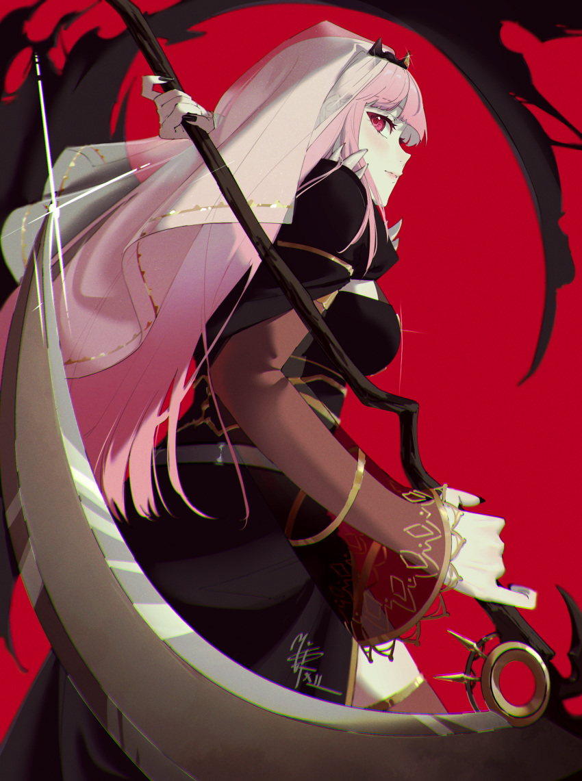 Safebooru - 1girl absurdres black dress black nails black thighhighs blunt bangs dress highres ...