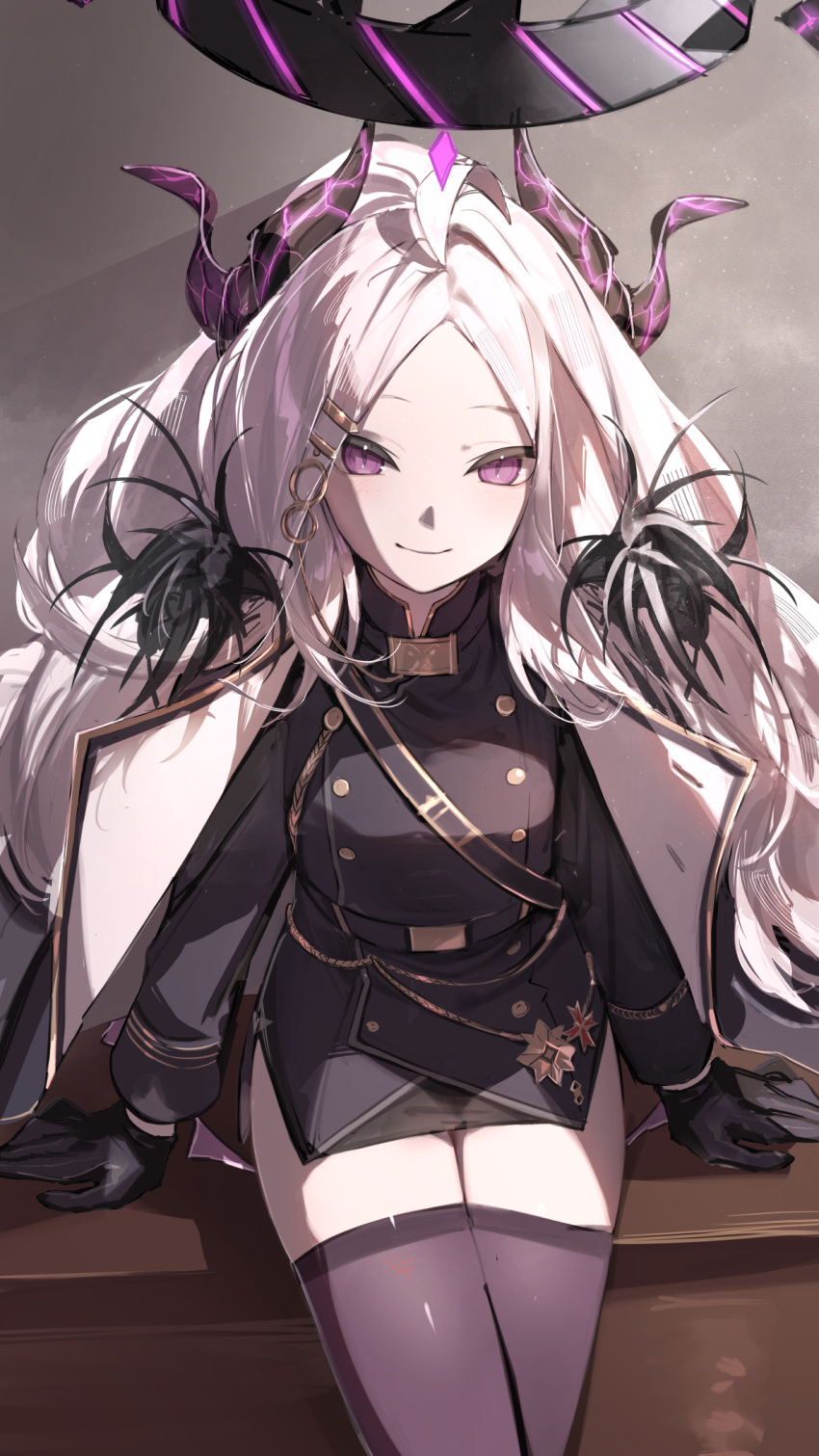 Safebooru - 1girl ahoge belt black belt black dress black gloves black halo black thighhighs ...