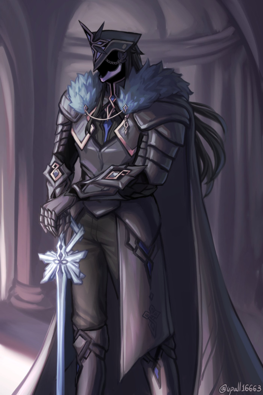 Safebooru - 1boy armor armored boots black cape black coat black hair ...