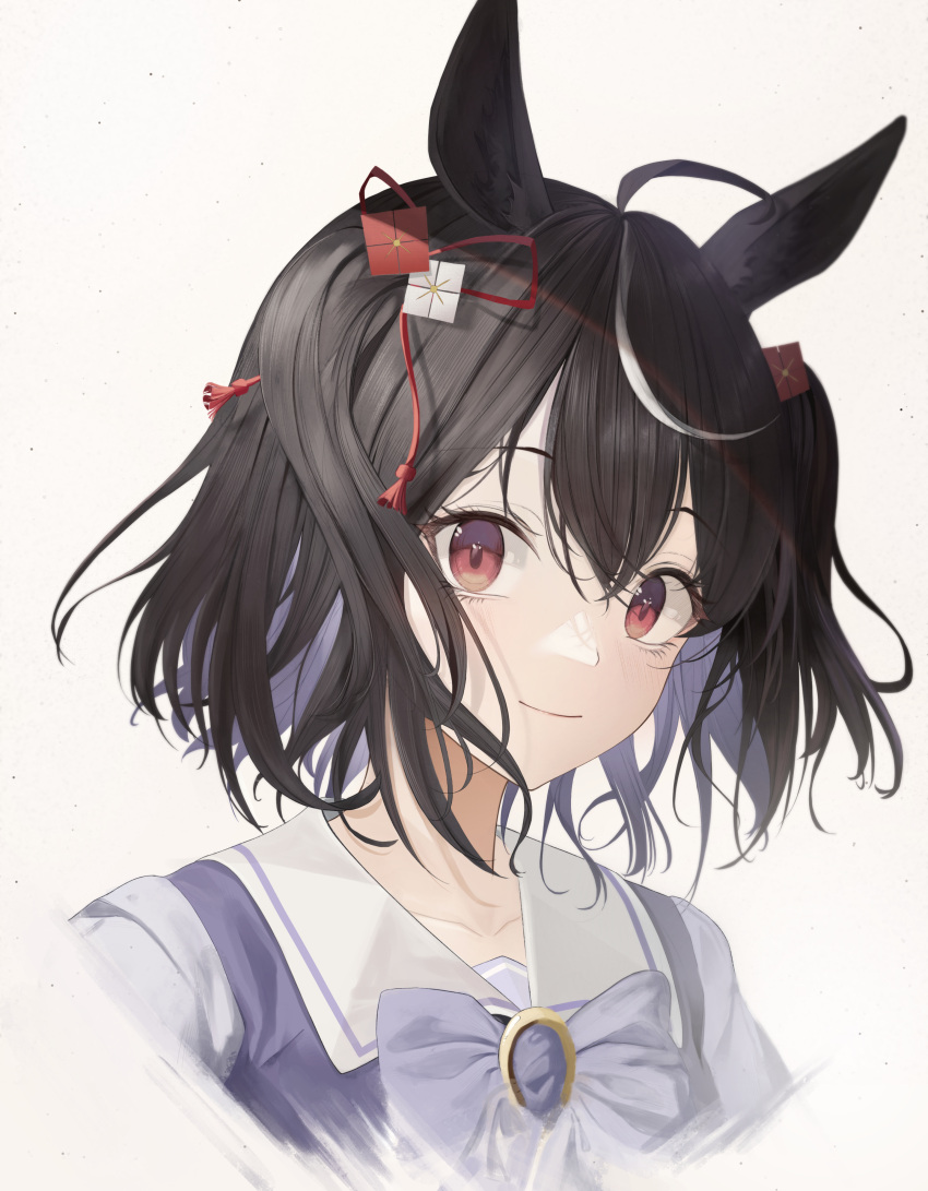 Safebooru - 1girl absurdres ahoge animal ears black hair blue bow blue ...
