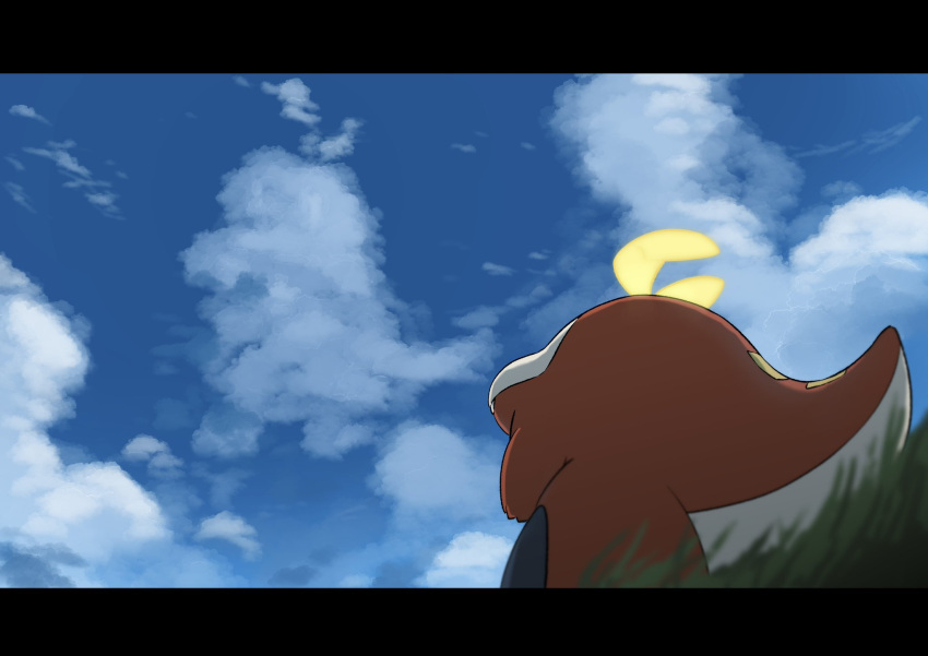 Safebooru - closed mouth clouds day fang fang out from below fuecoco ...