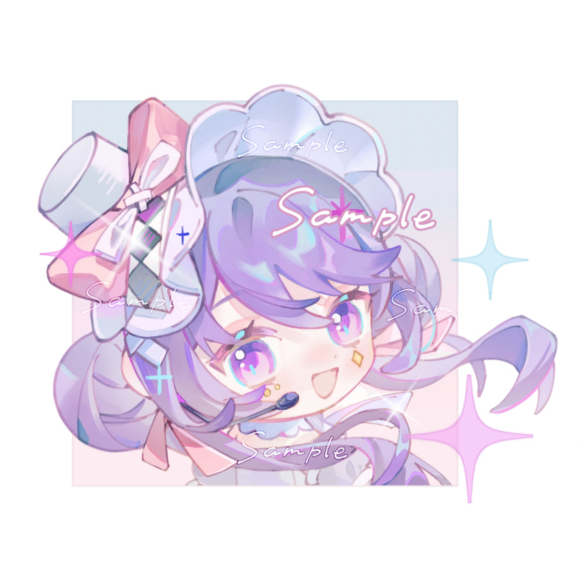 Safebooru - 1girl :d absurdres blue background border chibi commission ...