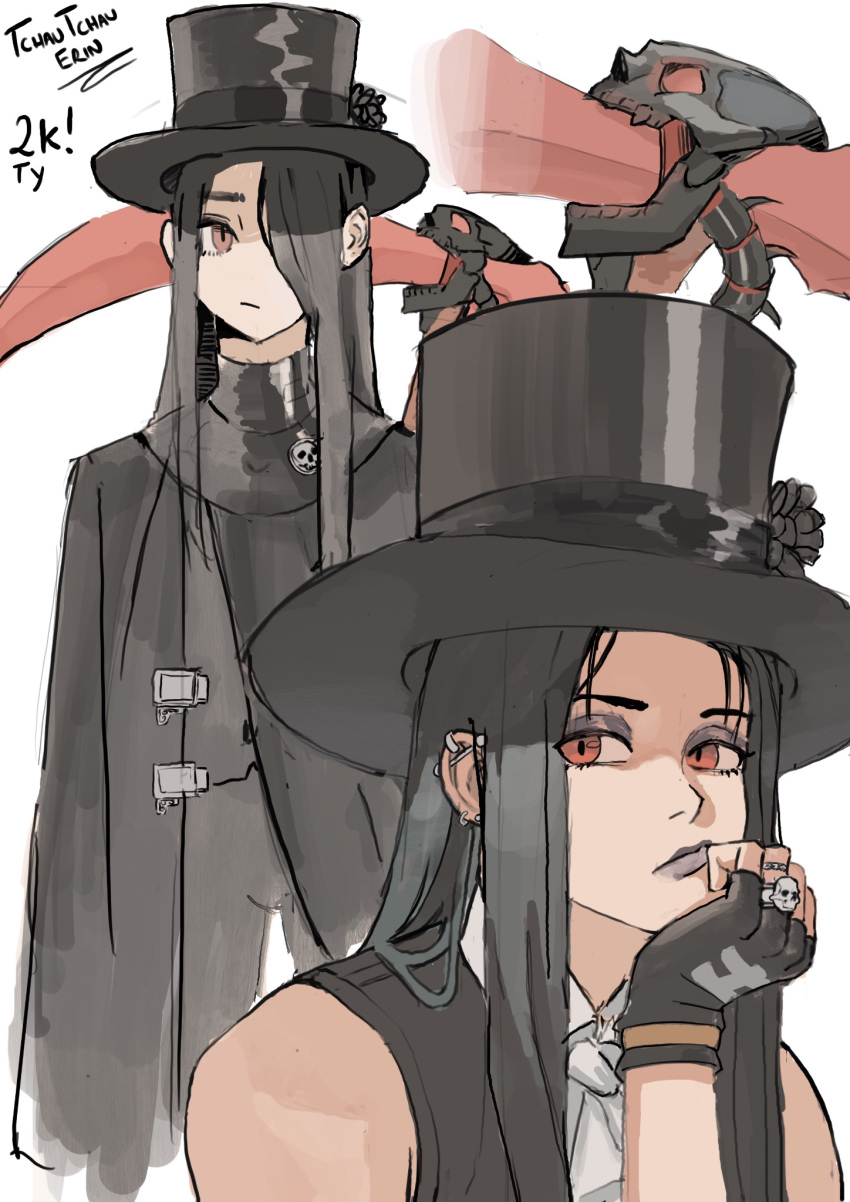 Safebooru 1other Androgynous Bare Shoulders Black Hair Black Lips Ear 4589