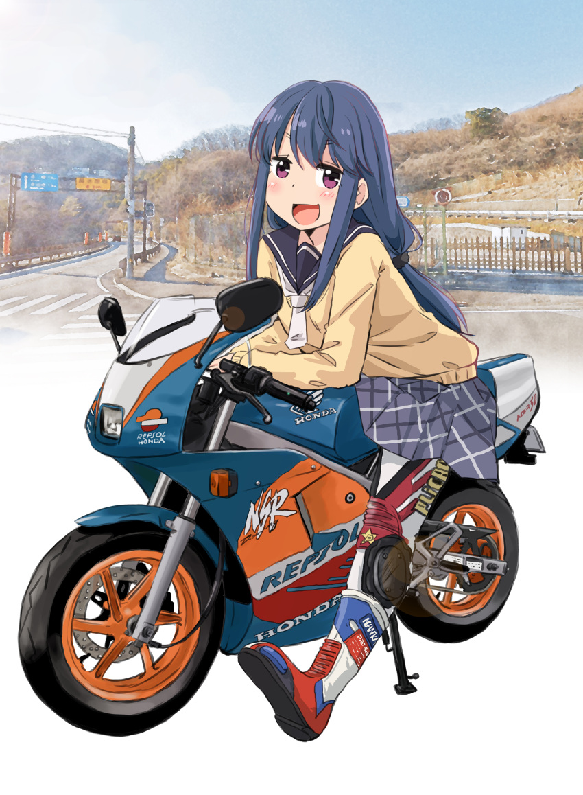 Safebooru - 1girl absurdres biker clothes blue hair blush highres honda ...