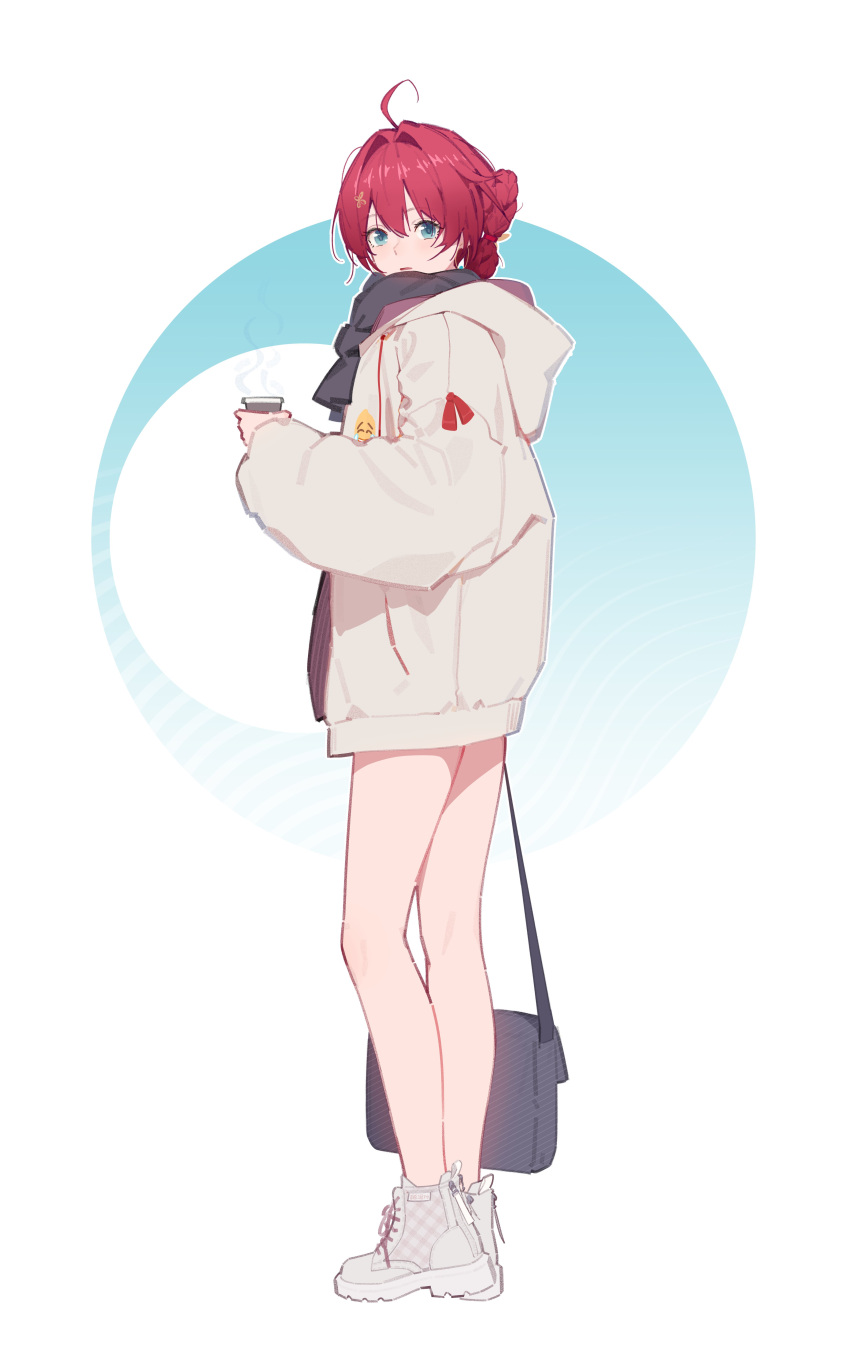 Safebooru - 1girl absurdres ahoge alternate costume ankle boots artist name bag bare legs black ...