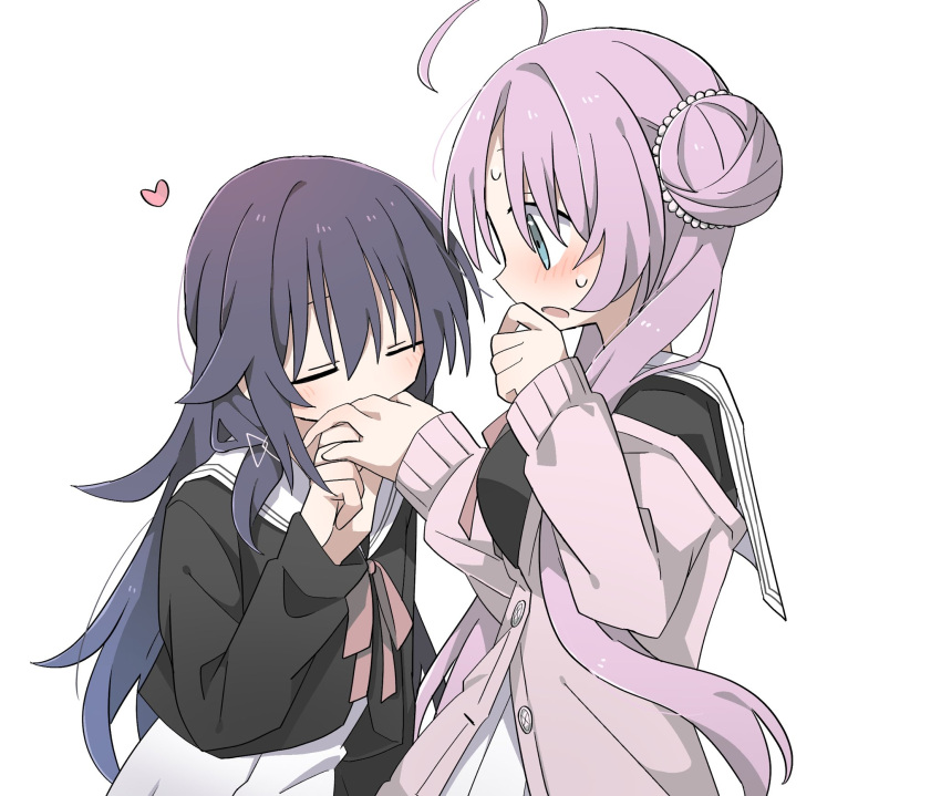 Safebooru - 2girls ahoge akeuchi yuu black hair black shirt blush ...