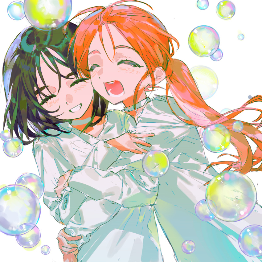 Safebooru - 2girls aged down alien stage black hair bubble chinese commentary choker closed eyes ...