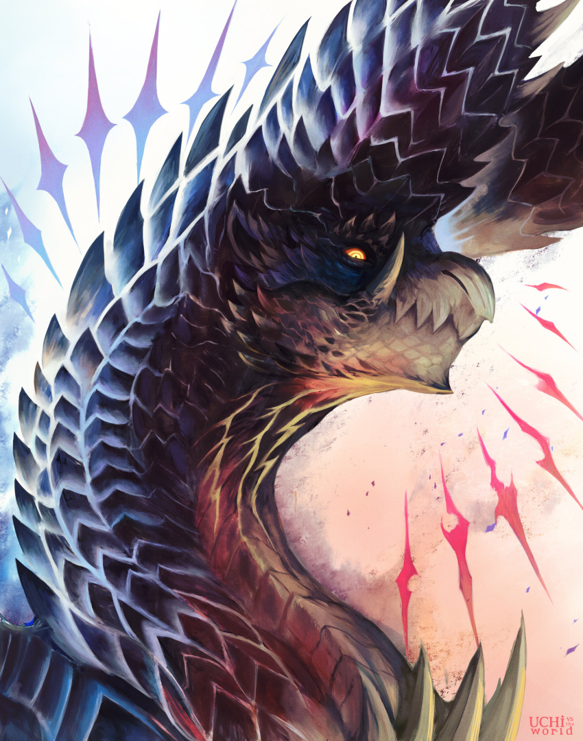 Safebooru - absurdres alatreon animal focus artist name black scales close-up closed mouth ...