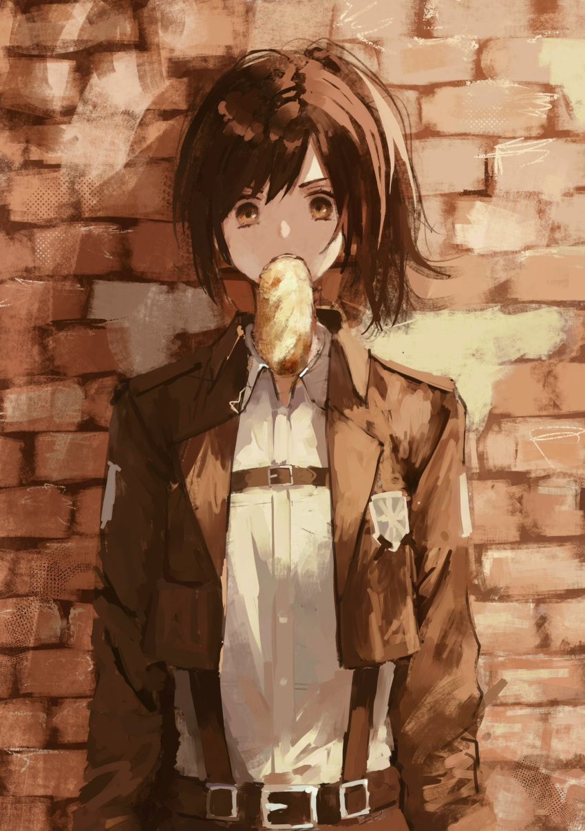 Safebooru - 1girl belt bread brown belt brown eyes brown hair brown ...