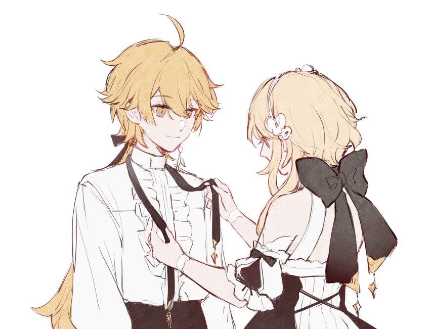 Safebooru - 1boy 1girl aether (genshin impact) ahoge alternate hairstyle bare back bare ...