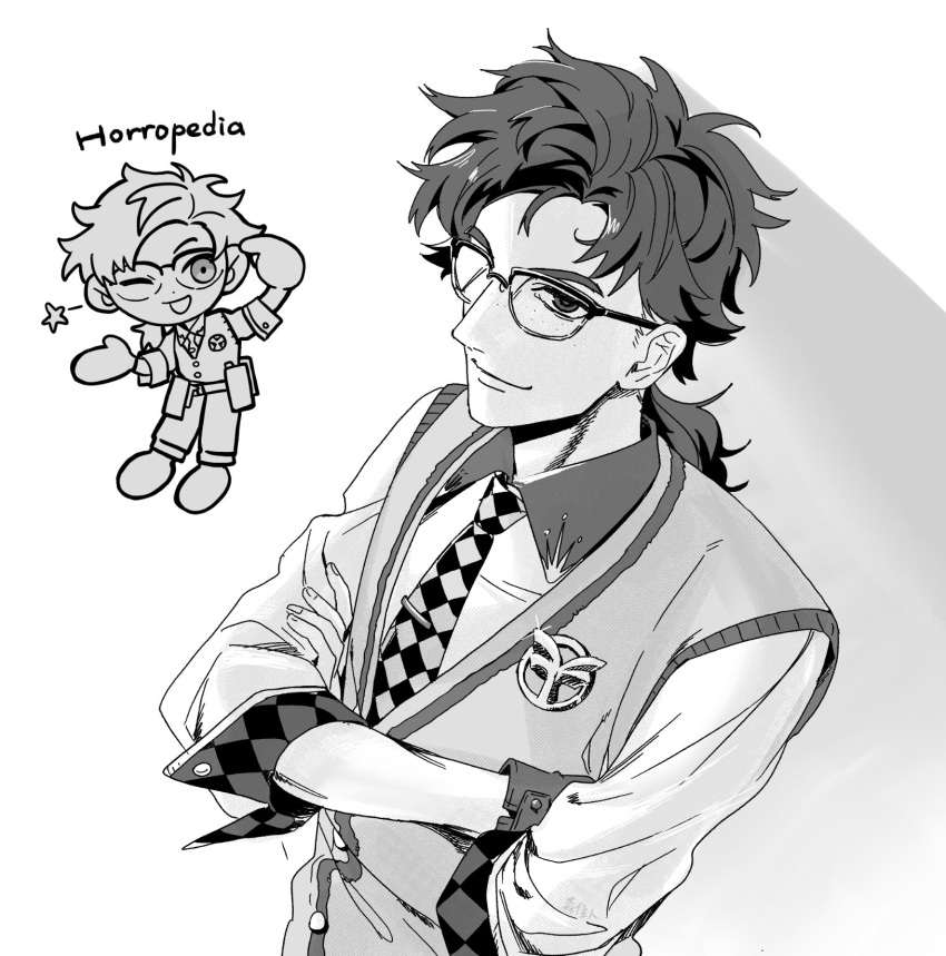 Safebooru - 1boy ;p character name checkered necktie chibi chibi inset ...