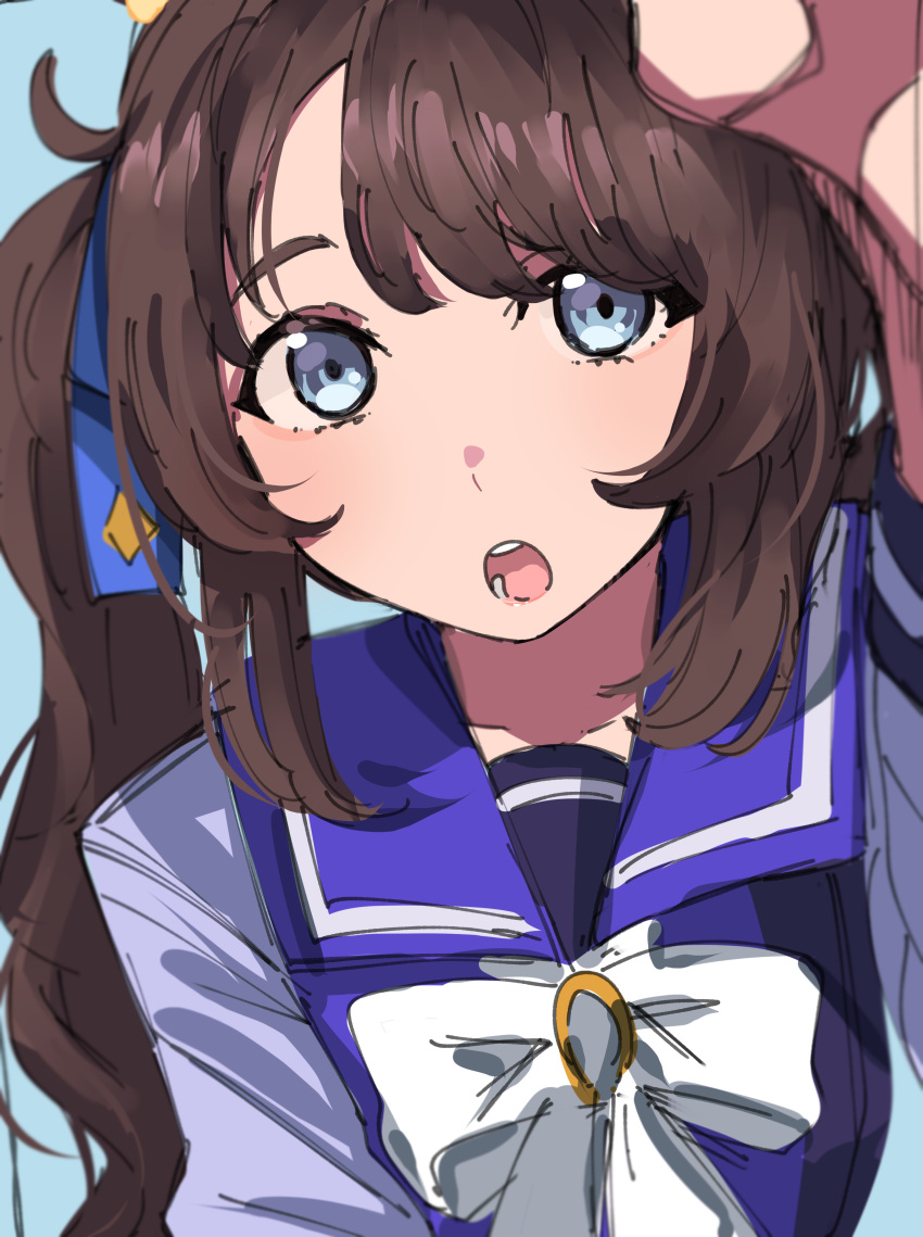 Safebooru - 1girl absurdres arlcn (arlcn 1115) blue eyes blue ribbon bow bowtie brown hair hair ...