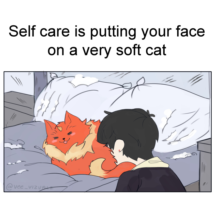 Safebooru - 1boy animal bed black hair cat closed eyes commentary ...