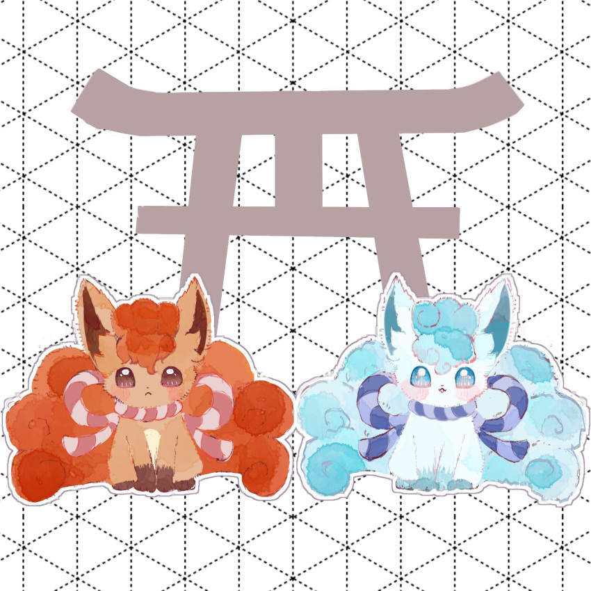 Safebooru - alolan vulpix animal focus blue eyes blue hair blush brown ...