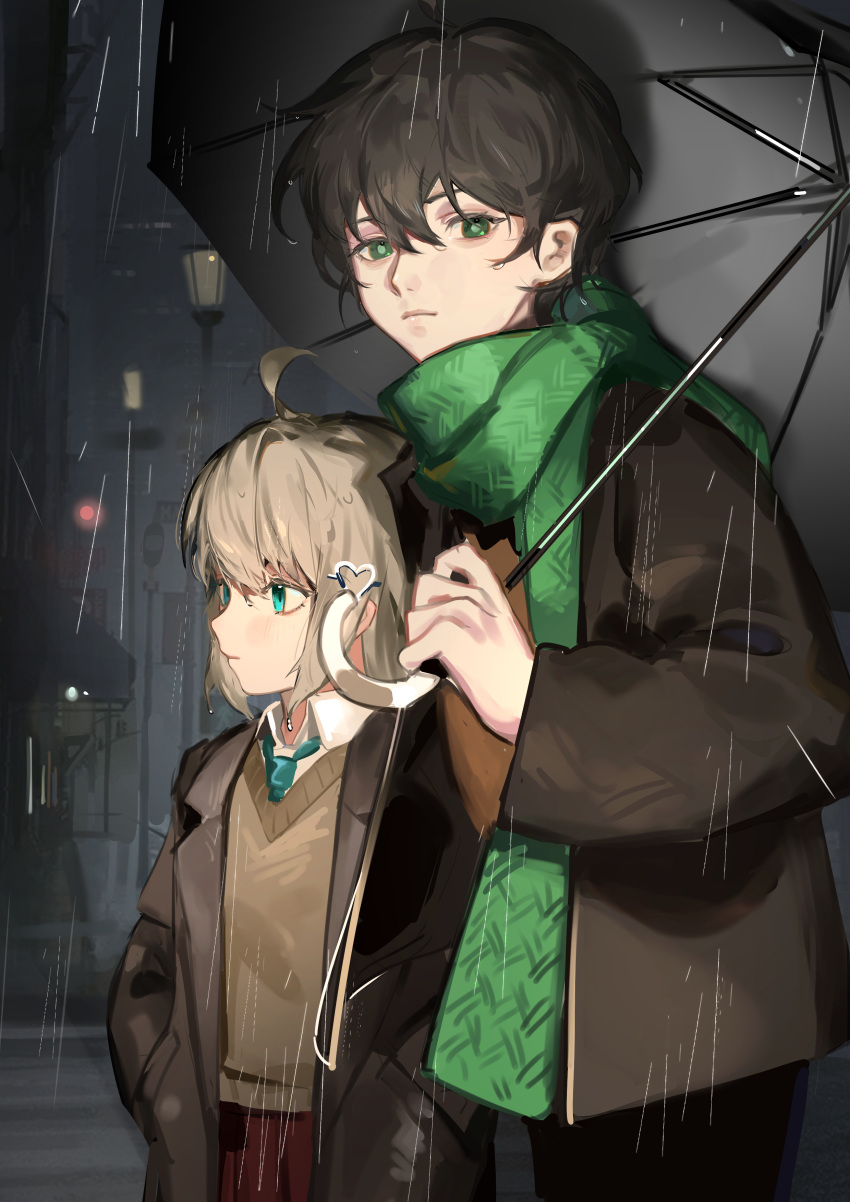 Safebooru - 1boy 1girl absurdres ahoge black hair black pantyhose black skirt black umbrella ...