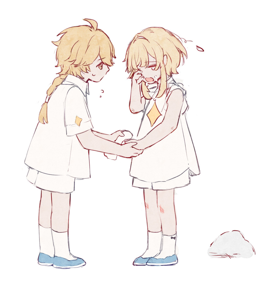 Safebooru - 1boy 1girl aether (genshin impact) aged down ahoge alternate costume bare shoulders ...