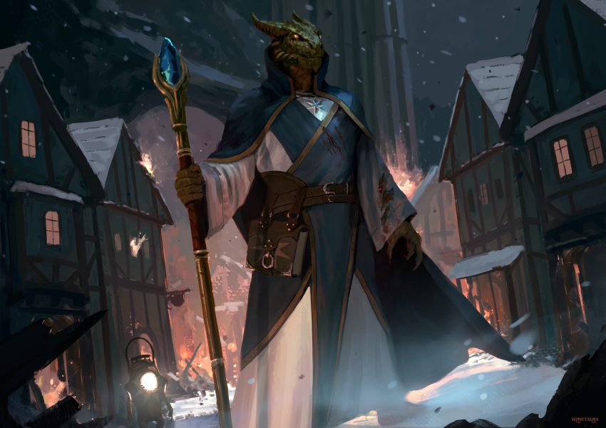 Safebooru - 1boy blood blood on clothes blue robe building dragonborn ...
