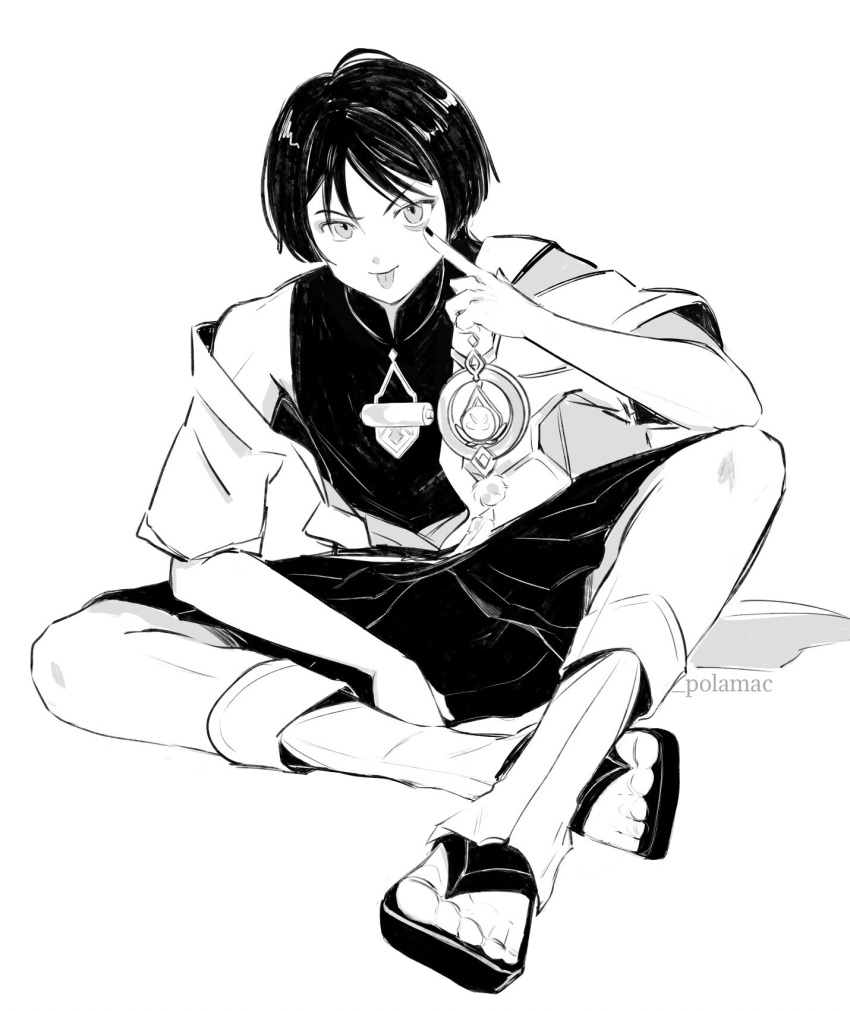 Safebooru - 1boy :p akanbe artist name blunt ends bodysuit elbow on ...