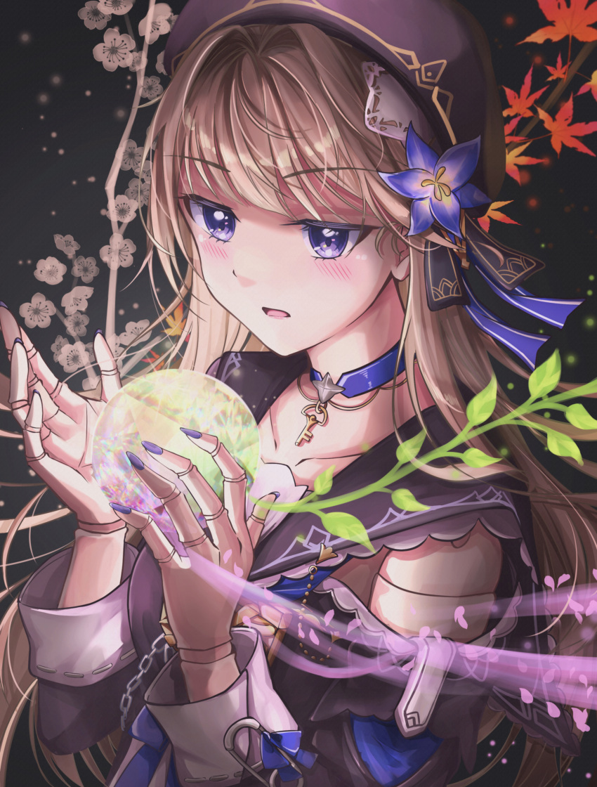 Safebooru - 1girl absurdres beret black hat blunt bangs blush brown hair clothing cutout ...