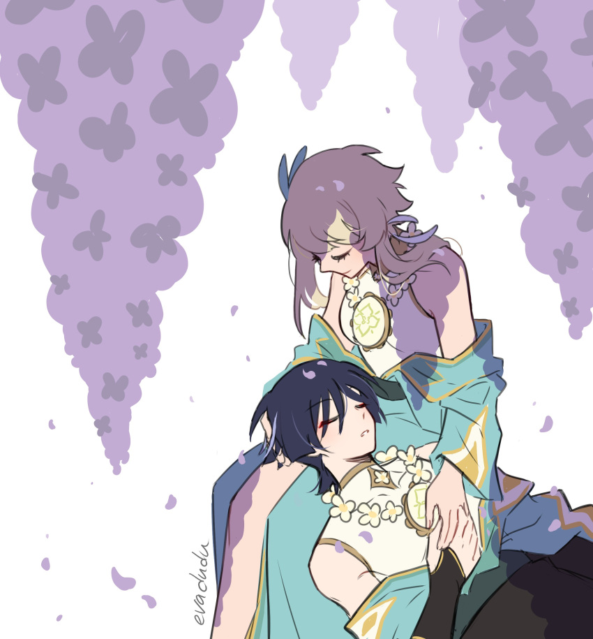 Safebooru - 1boy 1girl absurdres alternate costume aqua dress aqua sleeves artist name bare ...