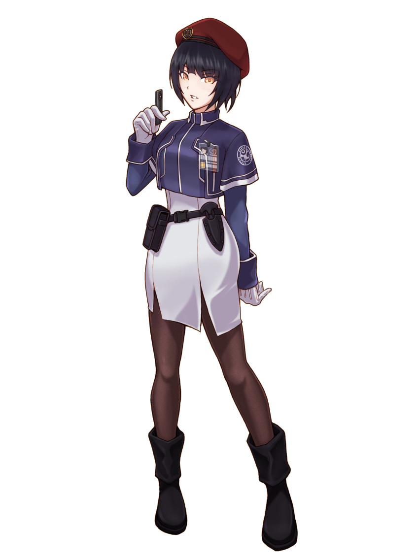 Safebooru - 1girl beret black footwear black hair blue jacket boots brown eyes brown pantyhose ...