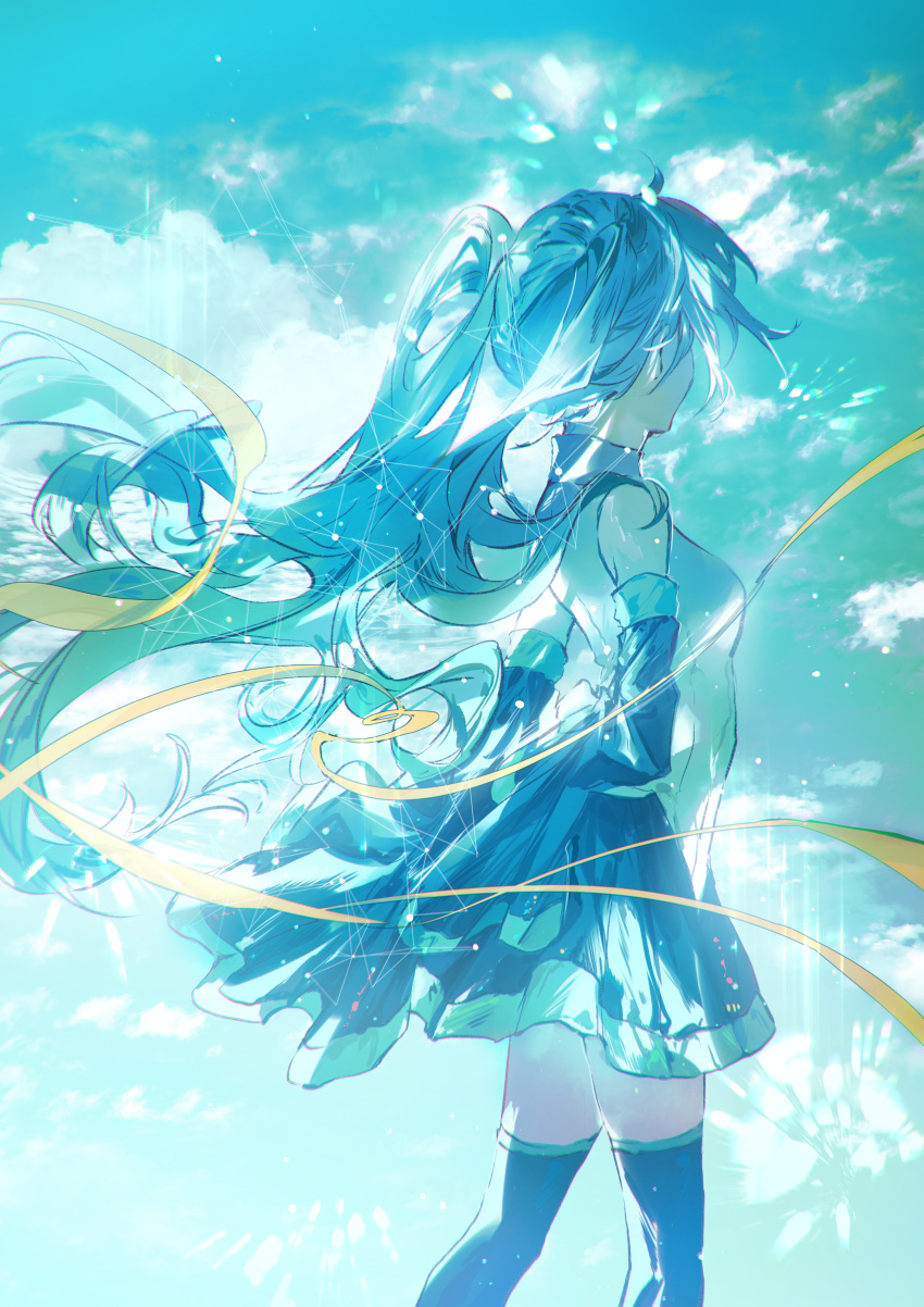 Safebooru - 1girl absurdres arm behind back black footwear black skirt black sleeves blue hair ...