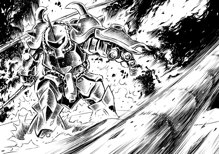 Safebooru - arm shield gouf greyscale gundam hashtag-only commentary ...