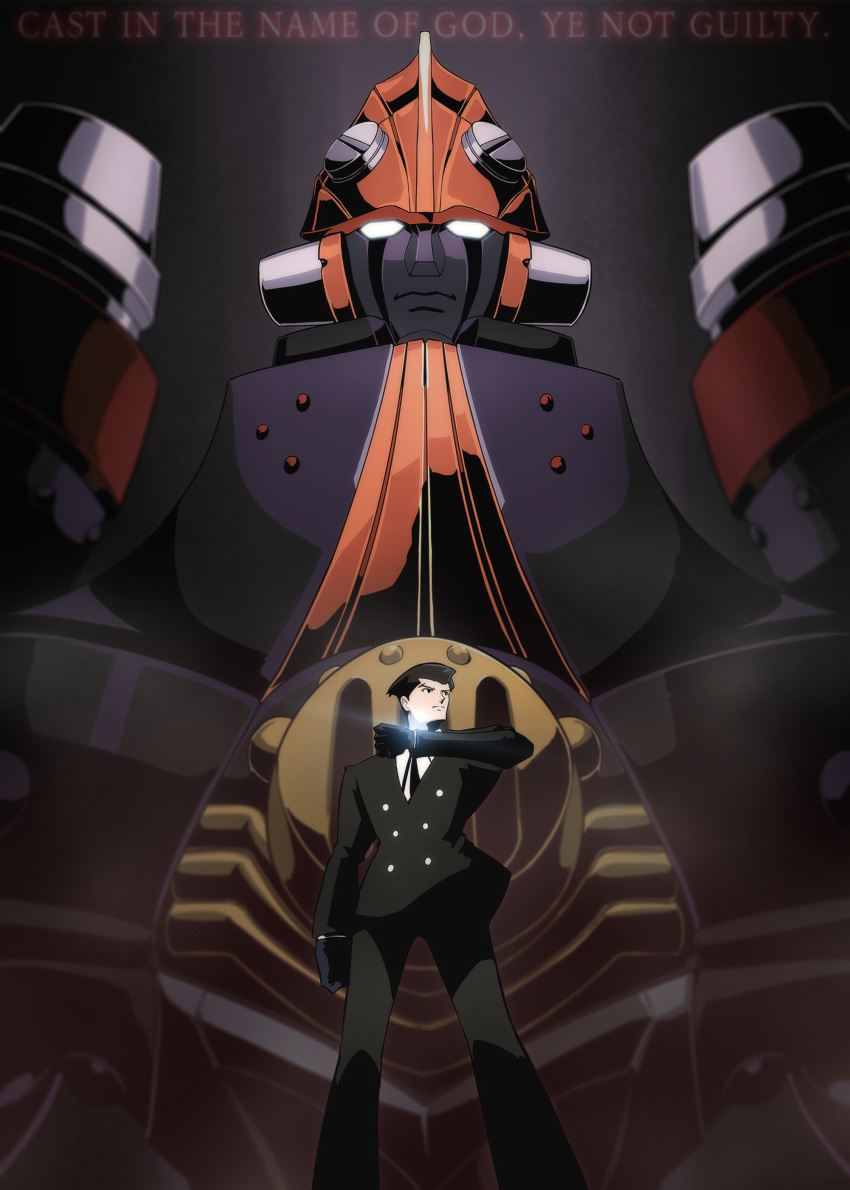 Safebooru - 1boy absurdres big o (mecha) black eyes black gloves black hair black suit english ...
