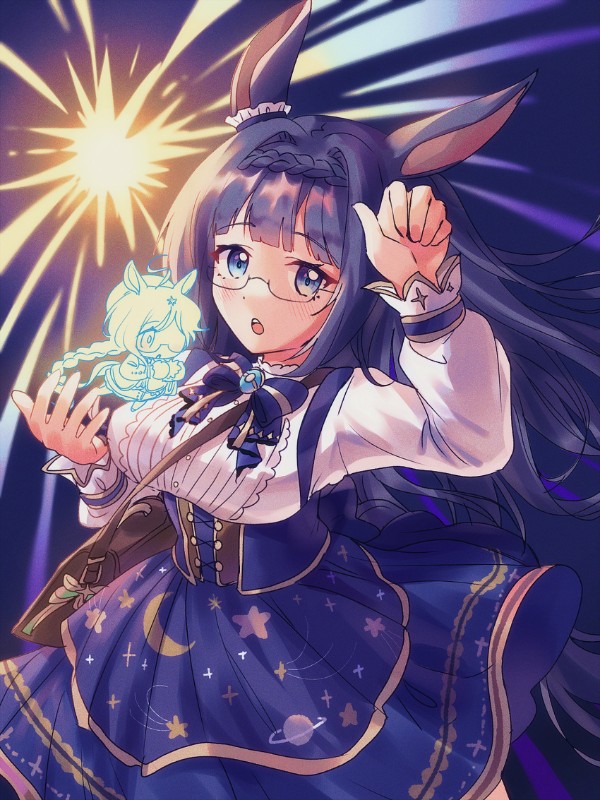 Safebooru - 1girl 2girls alternate hairstyle animal ears bag black hair blue eyes blunt bangs ...