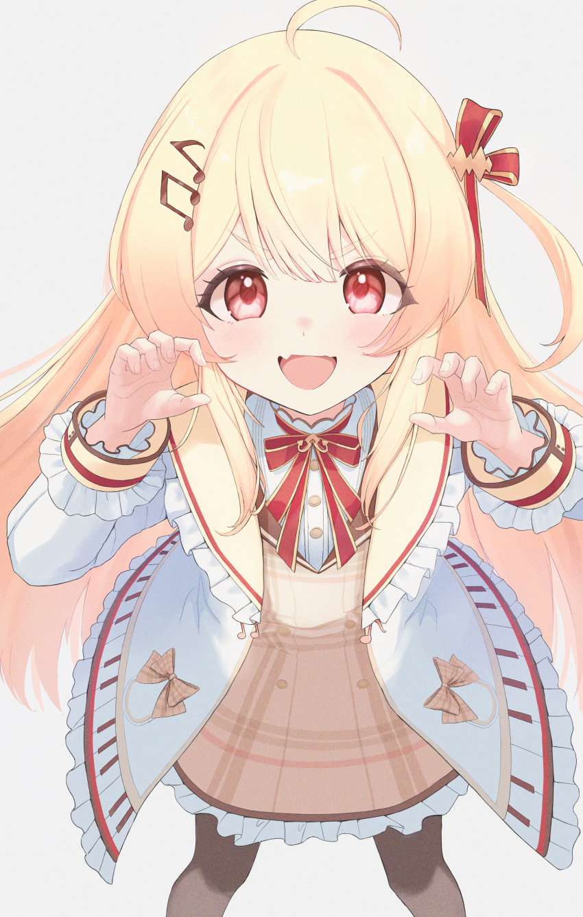 Safebooru - 1girl absurdres ahoge blonde hair claw pose dress fang hair ornament highres ...