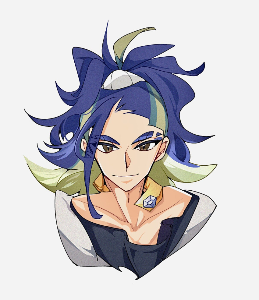 Safebooru - 1boy adaman (pokemon) blue hair blue shirt brown eyes ...