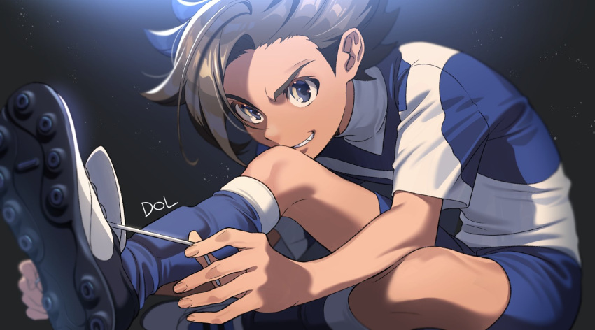 Safebooru - 1boy black background blue eyes blue hair blue shorts blue ...