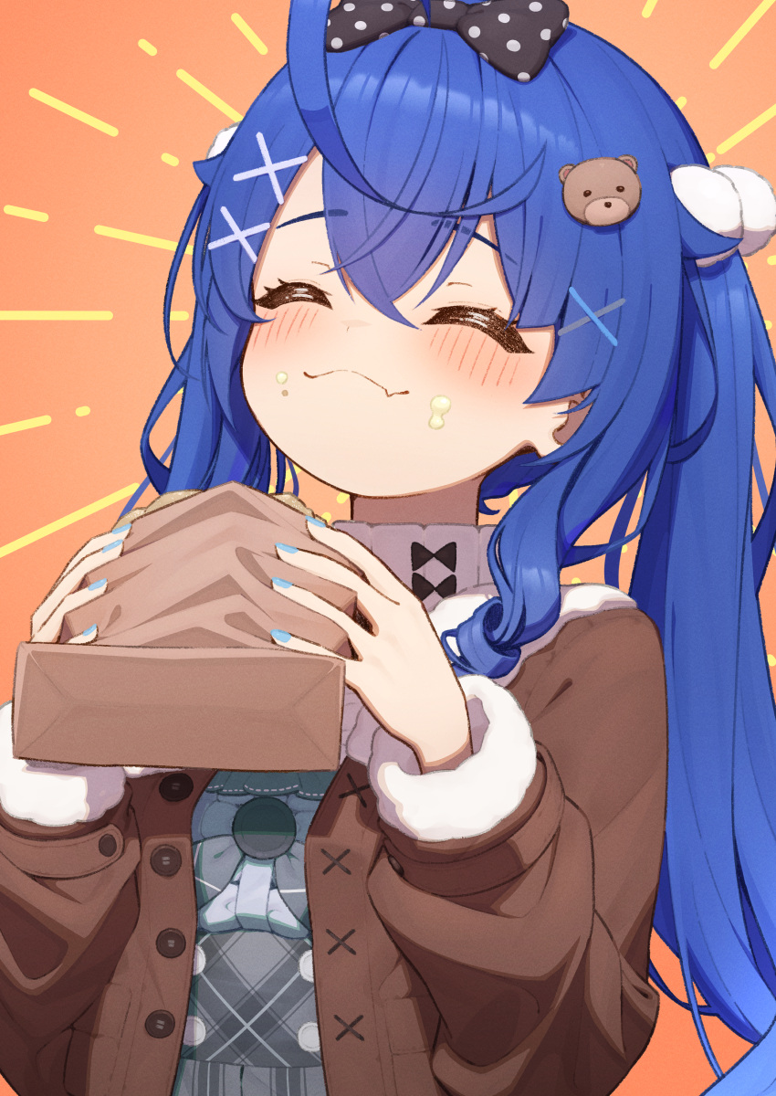 Safebooru - 1girl :3 absurdres ahoge amamiya kokoro bear hair ornament blue hair blue nails ...