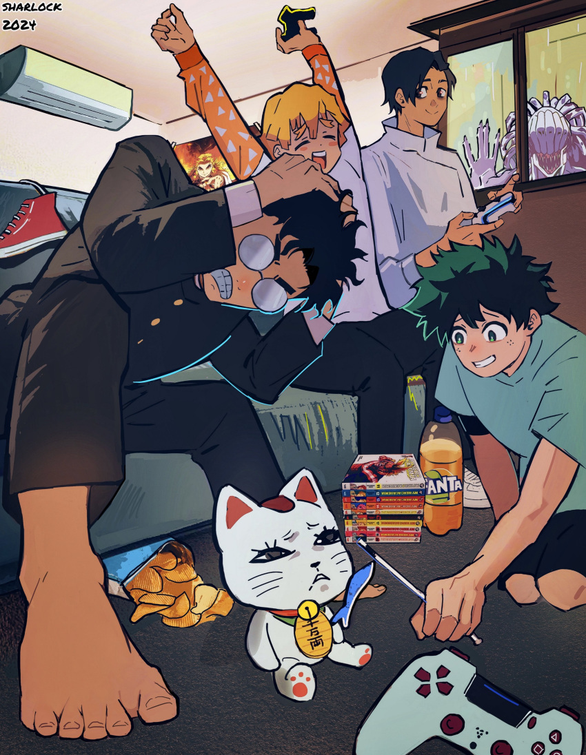 Safebooru - 4boys absurdres agatsuma zenitsu black hair blonde hair ...