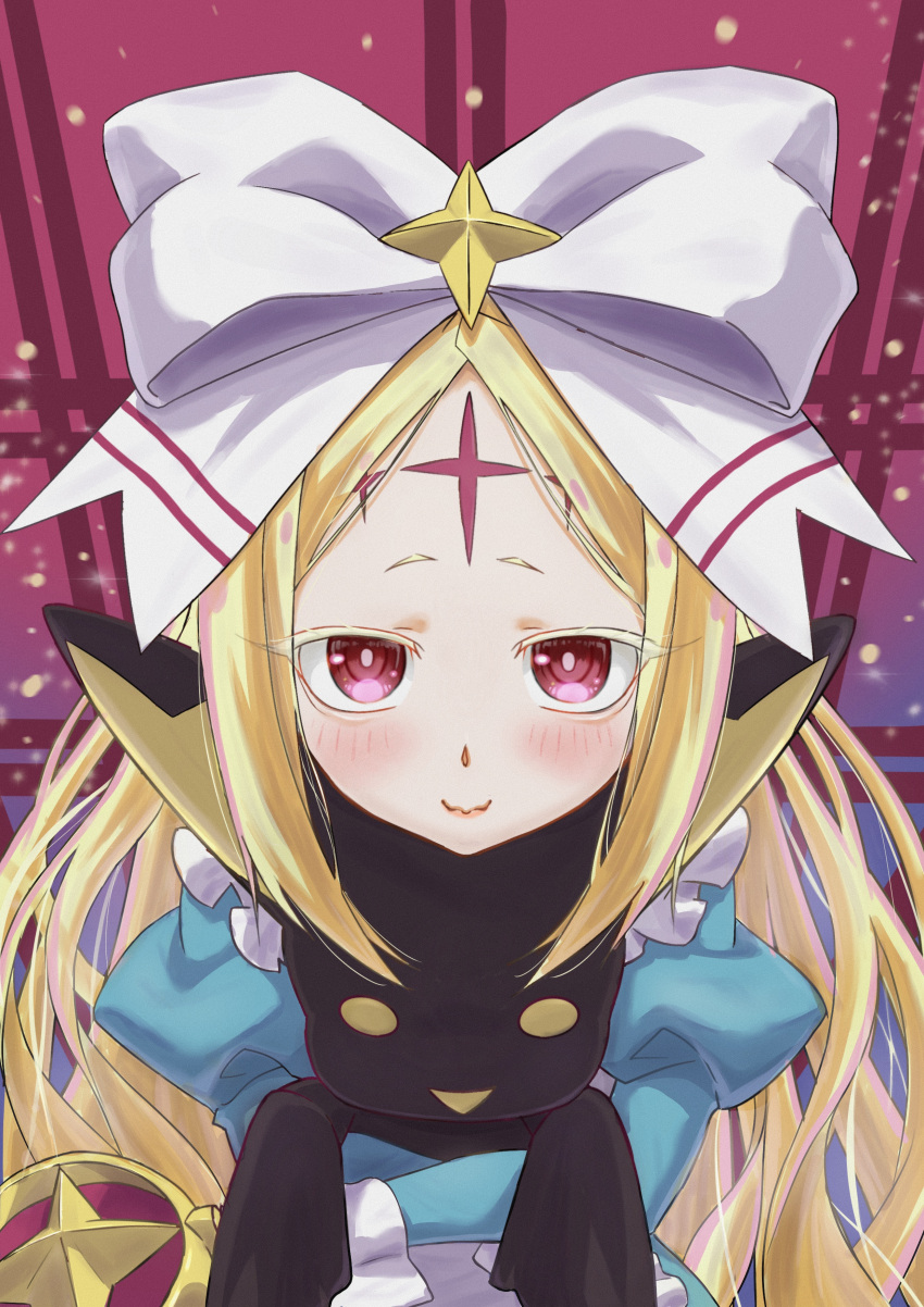 Safebooru - 1girl absurdres blonde hair blue dress closed mouth cross cross facial mark dress ...