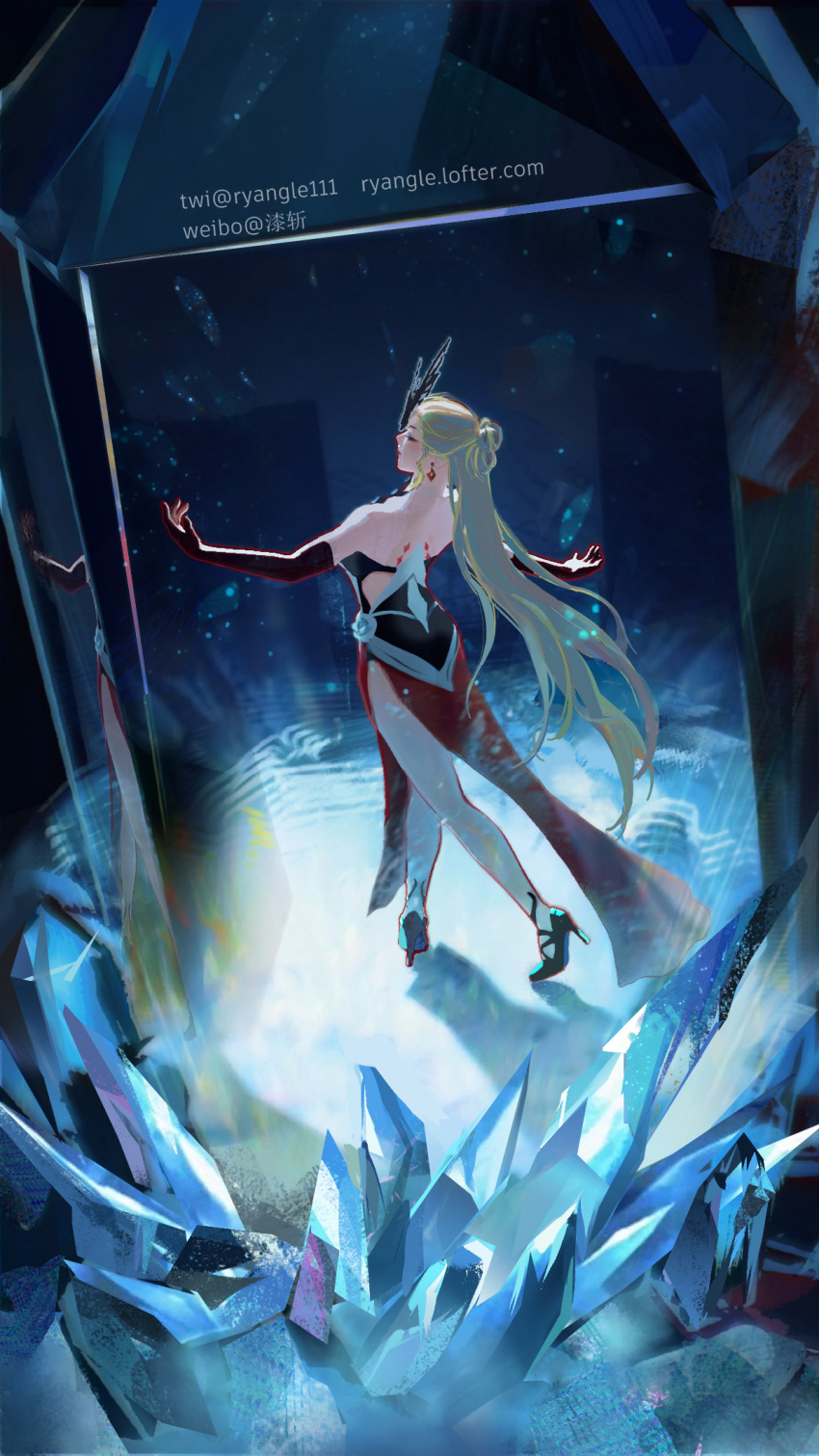 Safebooru - 1girl bare shoulders black footwear black mask blonde hair butterfly mask dancing ...