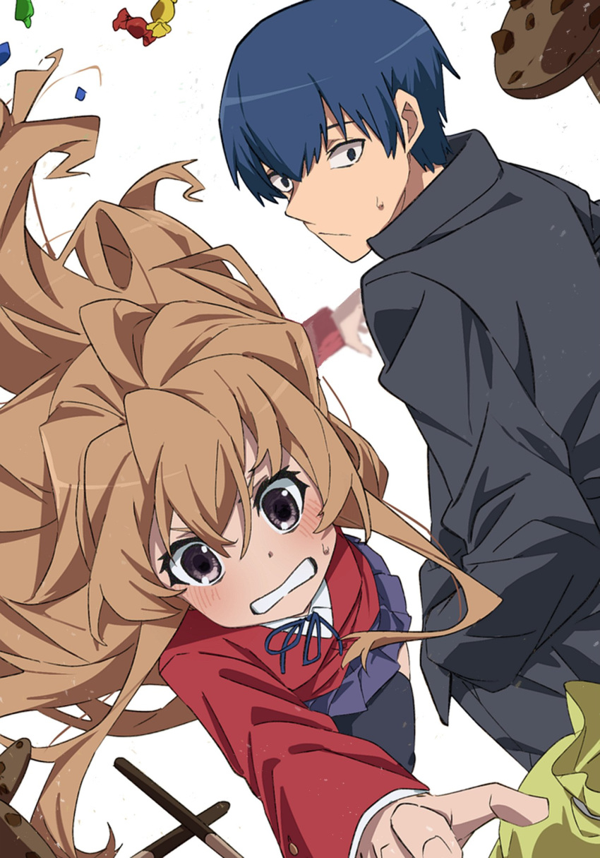 Safebooru - 1boy 1girl aisaka taiga black jacket black thighhighs blue ...