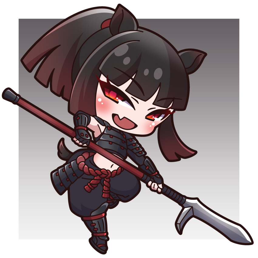 Safebooru - 1girl :d absurdres animal ears arm guards armor black ...