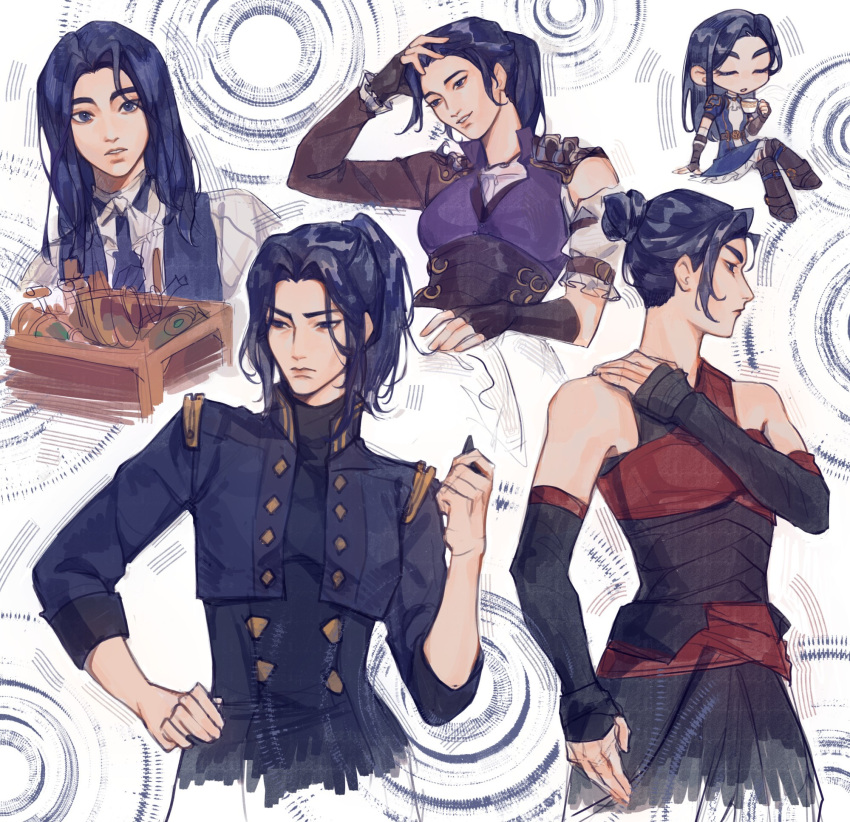 Safebooru - 1girl arcane: league of legends black hair blue eyes blue hair caitlyn (league of ...