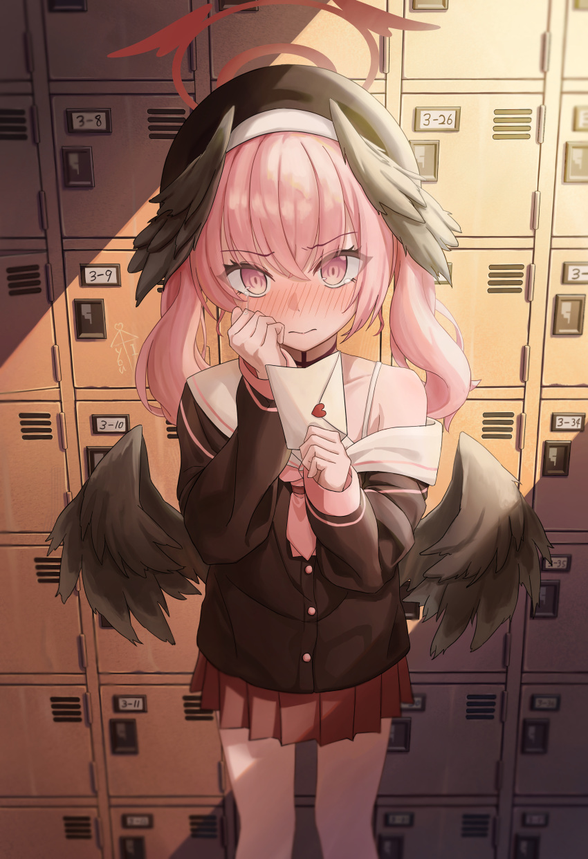 Safebooru - 1girl absurdres beret black hat black wings blue archive doumu (31678316) halo hat ...