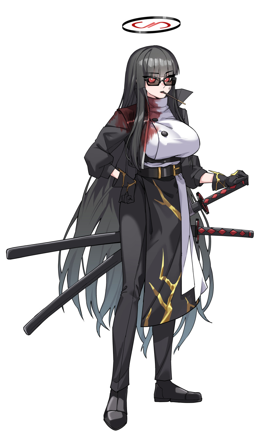 Safebooru - 1girl absurdres black coat black footwear black hair black pants black skirt blood ...