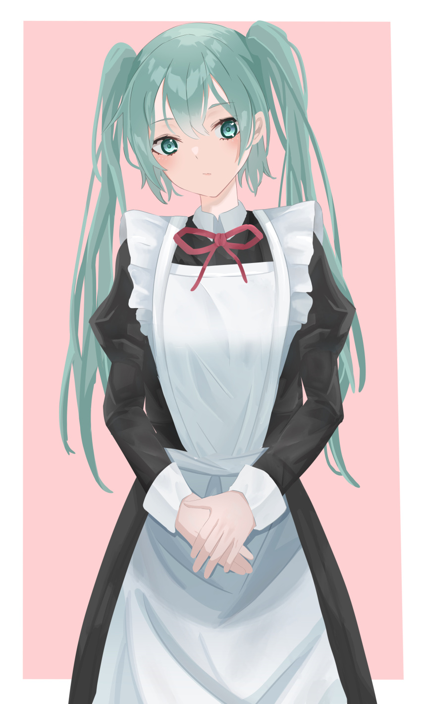 Safebooru - 1girl absurdres apron aqua eyes closed mouth collared dress commentary request dress ...