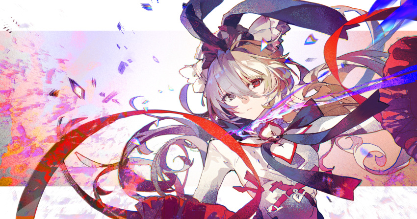 Safebooru - 1girl abstract background arcaea black bow black hair blonde hair bow commentary ...