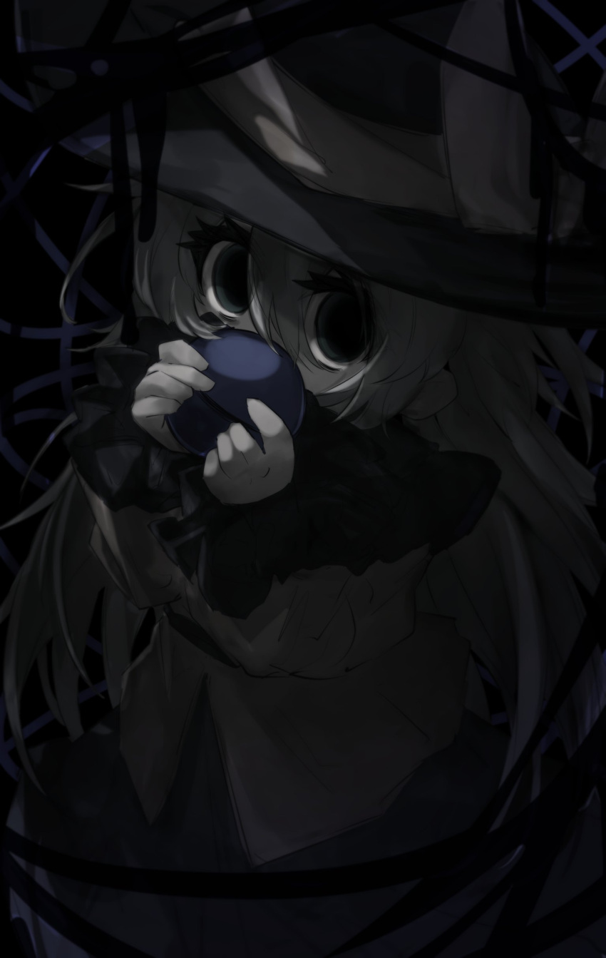 Safebooru - 1girl absurdres dark green eyes hair between eyes hands up ...