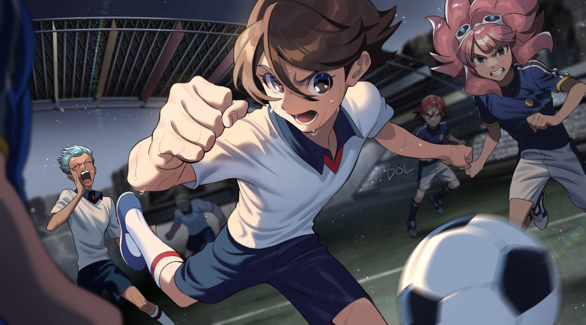 Safebooru - 4boys ball blue footwear blue shirt blue shorts brown eyes ...