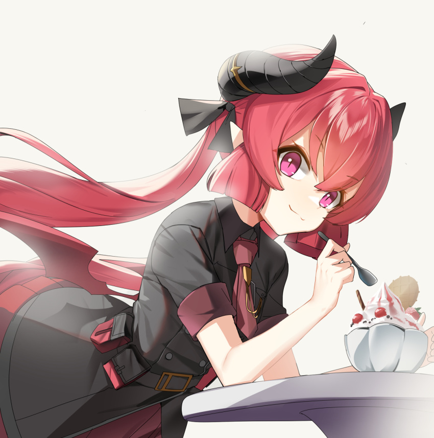 Safebooru - 1girl black horns black ribbon black shirt blue archive closed mouth collared shirt ...