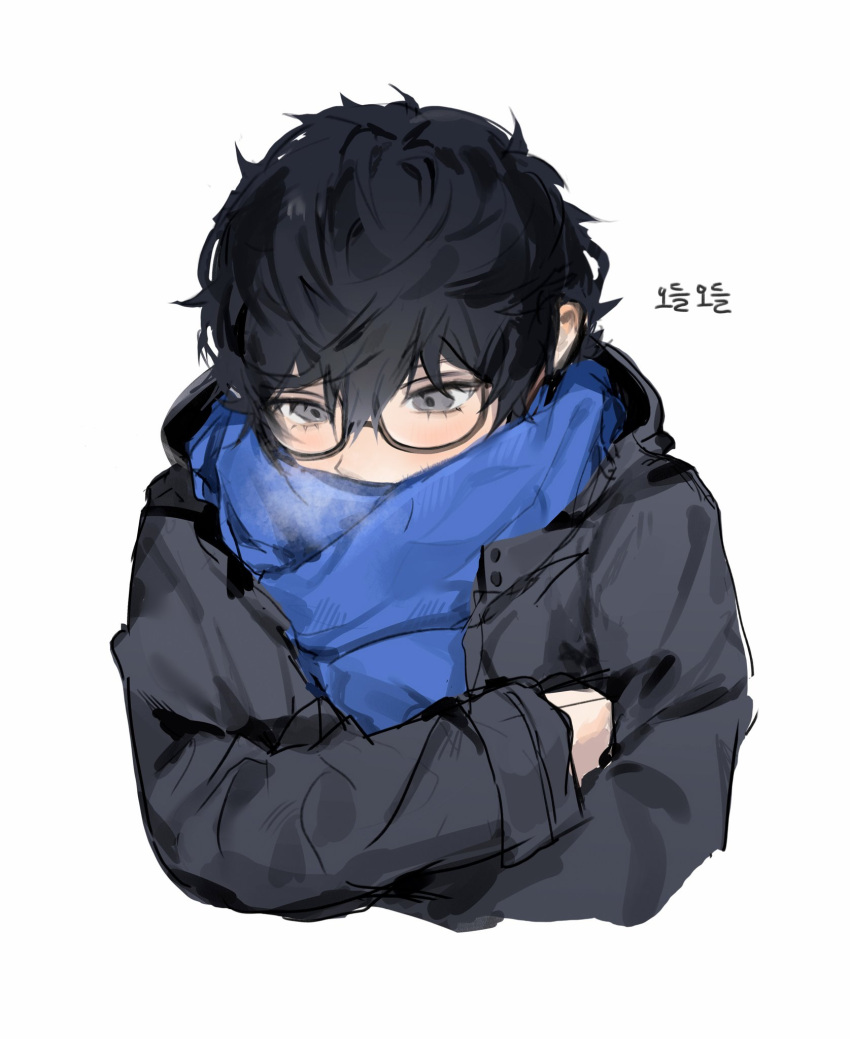Safebooru - 1boy amamiya ren black coat black hair blue scarf blush breath coat commentary ...