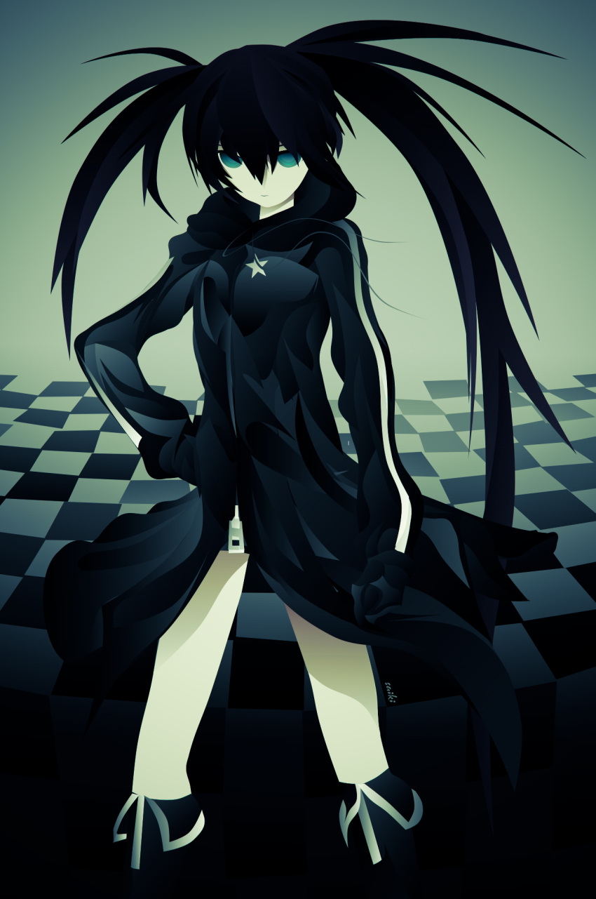 Safebooru - 1girl black coat black hair black rock shooter black rock shooter (character) boots ...