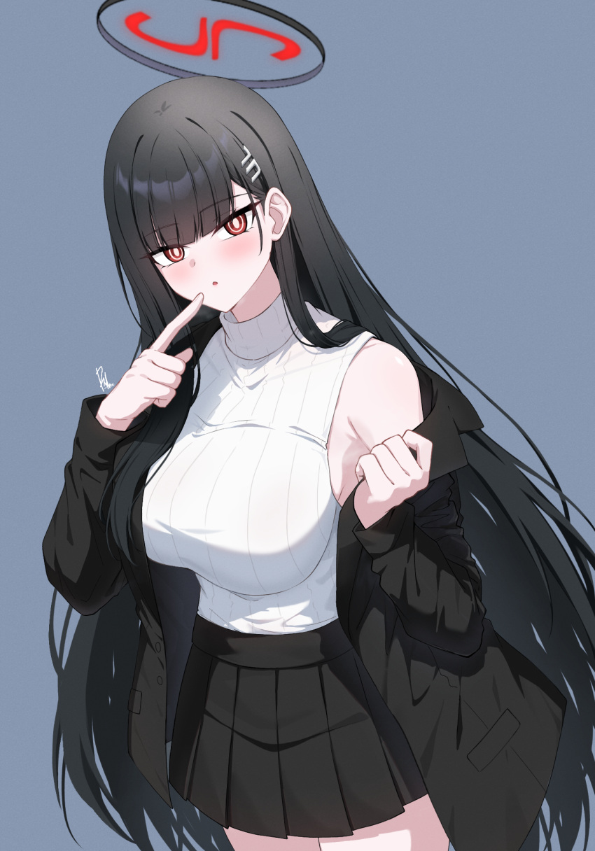 Safebooru - 1girl black hair black skirt blue archive blue background hair ornament highres long ...